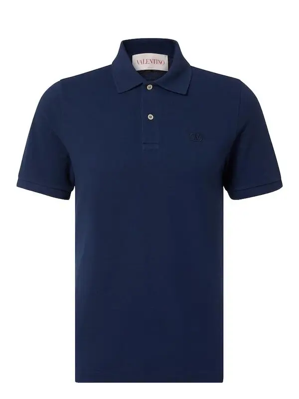 Valentino Garavani Vlogo Signature Cotton Piqué Polo Shirt - Blue