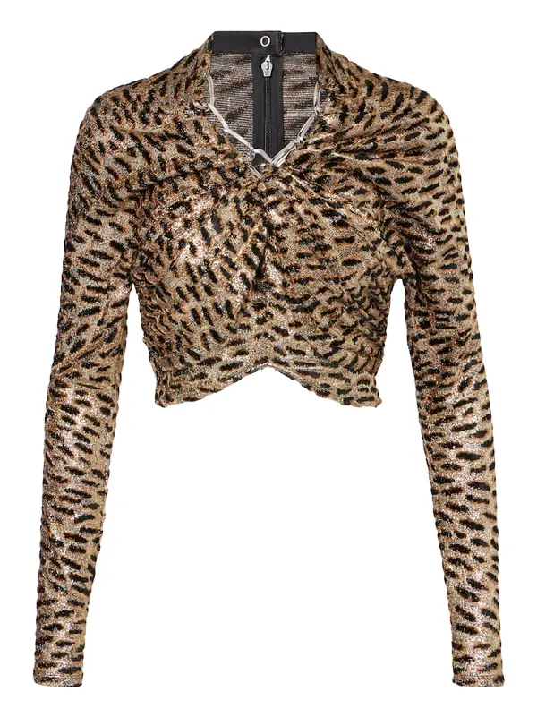 Rabanne Tiger-print Metallic Top - Gold