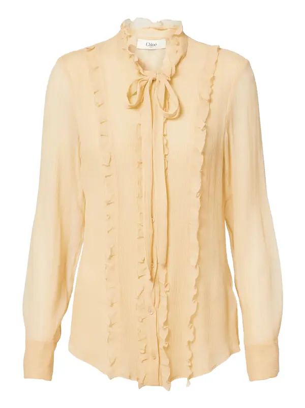 Chloé Ruffled Silk Crêpon Blouse - Beige