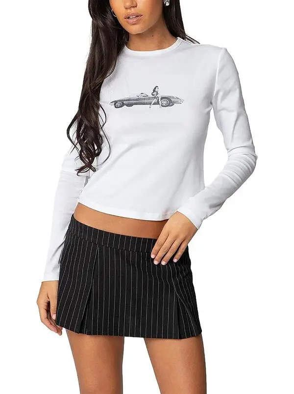 EDIKTED Retro Roadtrip Long Sleeve T-shirt - White