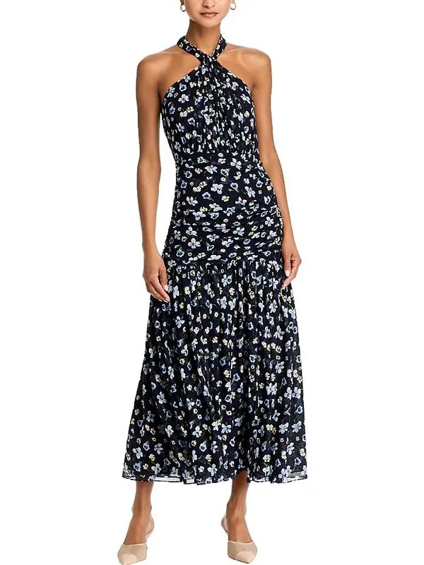 Veronica Beard Brock Silk Halter Dress - Navy Multi