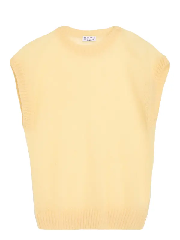 Brunello Cucinelli Bead-embellished Mohair-blend Top - Pastel Yellow