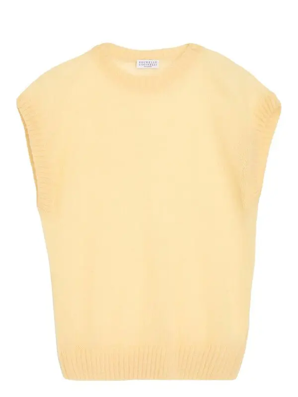 Brunello Cucinelli Bead-embellished Mohair-blend Top - Pastel Yellow