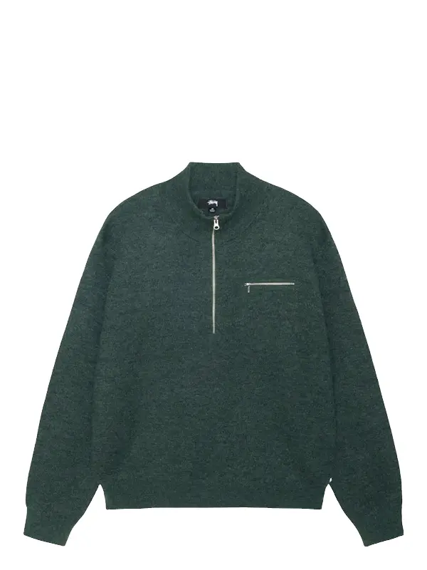 StÜssy Half Zip Mock Neck Sweater - Dark Green