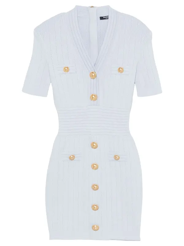Balmain Button-detailed Knitted Mini Dress - Blue