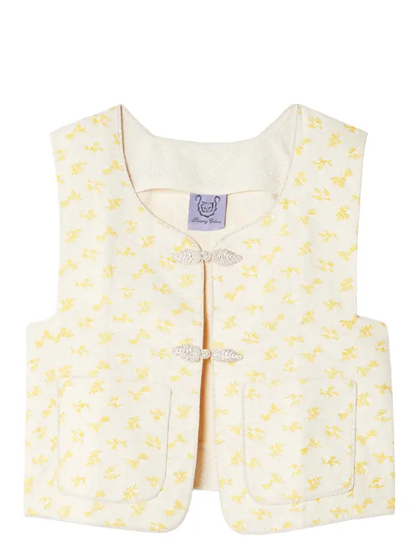 Thierry Colson Alois Quilted Printed Cotton-voile Vest - Yellow