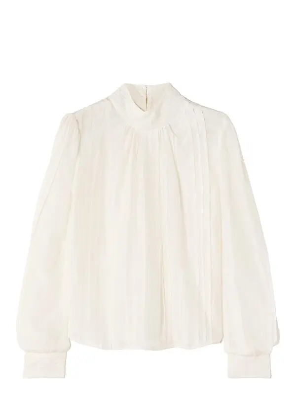 Thierry Colson Teresa Pintucked Cotton And Silk-blend Voile Blouse - Off-white