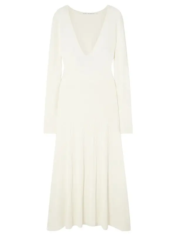 Maria Mcmanus Ribbed-knit Midi Dress - Neutrals