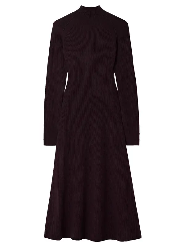 Maria Mcmanus Ribbed Recycled Cashmere And Organic Cotton-blend Turtleneck Midi Dress - Burgundy
