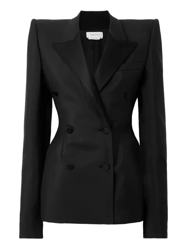 Alexander McQueen Double-breasted Silk-trimmed Wool And Mohair-blend Blazer - Black