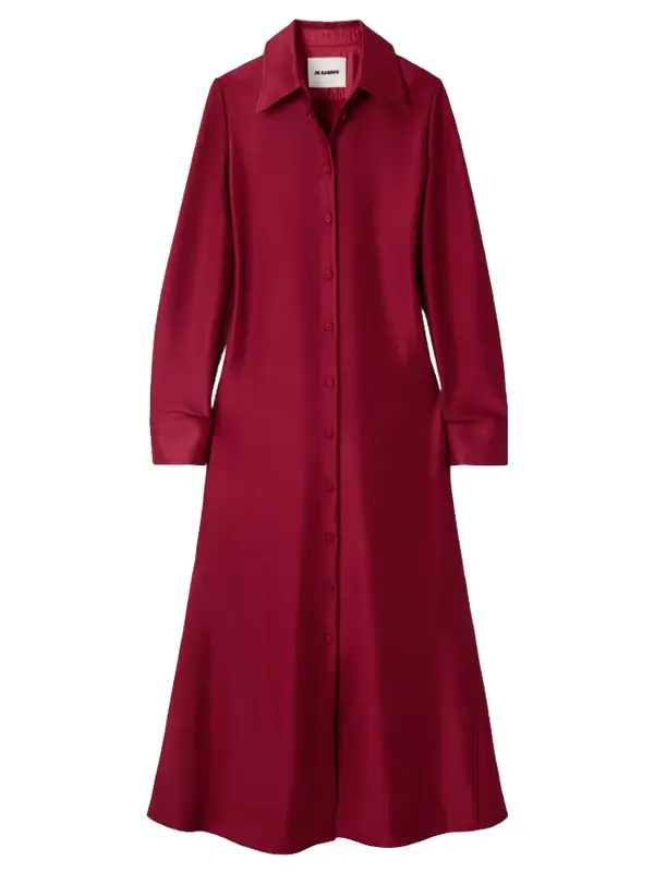 JIL SANDER Satin Shirt Maxi Dress - Burgundy
