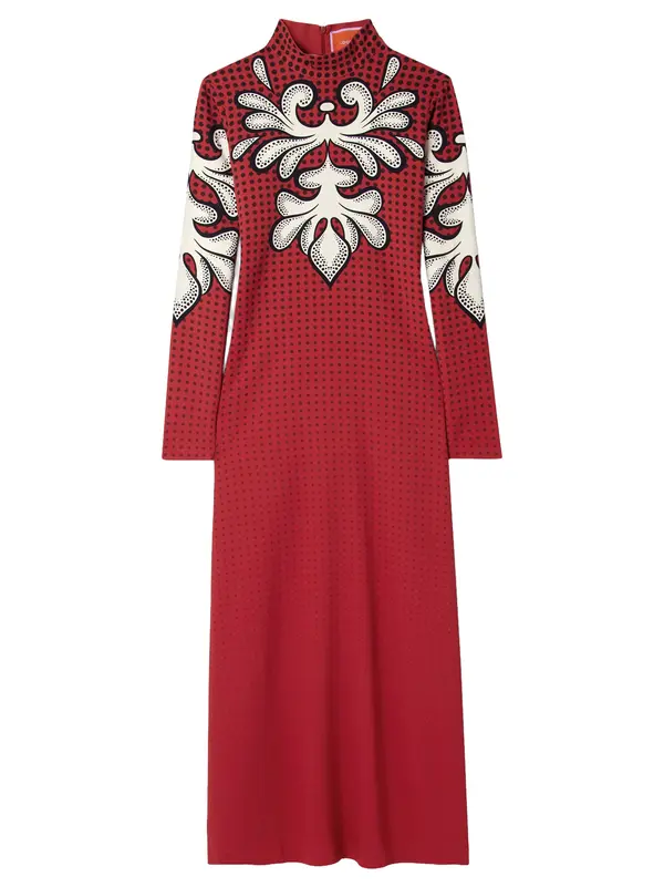 La DoubleJ Icon Halle Printed Crepe Midi Dress - Red