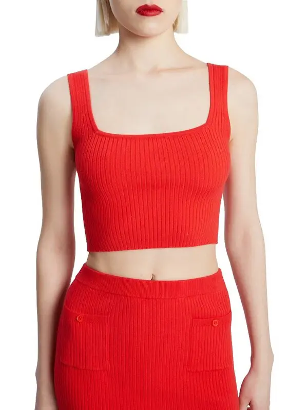 Bardot Sarita Ribbed Crop Tank - Deep Red
