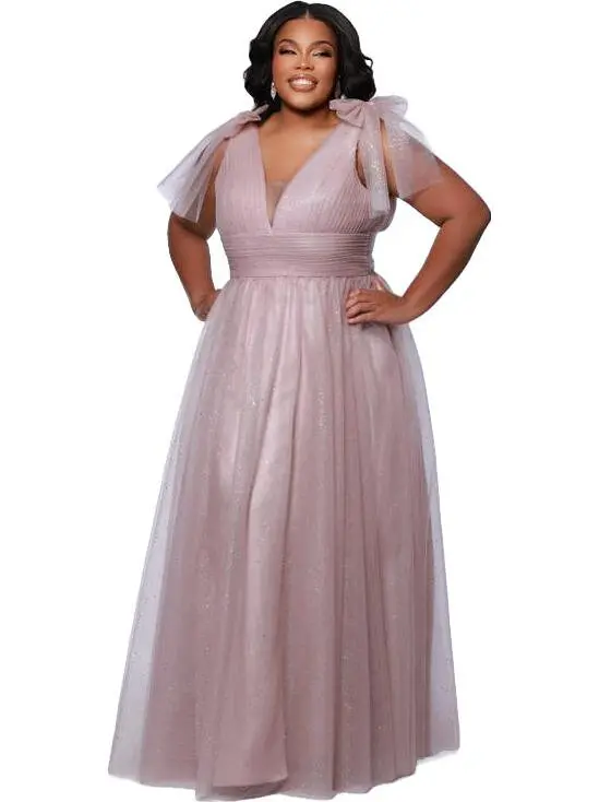 SYDNEY'S CLOSET V-neckline A-line Gown With Bows - Mauve