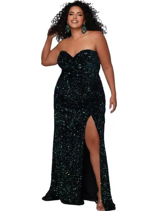SYDNEY'S CLOSET Sequin Velvet Fitted Gown - Peacock