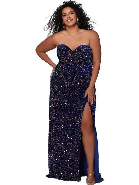 SYDNEY'S CLOSET Sequin Velvet Fitted Gown - Royal