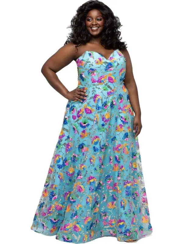 SYDNEY'S CLOSET Strapless A-line Evening Gown - Aqua