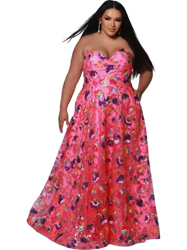SYDNEY'S CLOSET Strapless A-line Evening Gown - Bubblegum