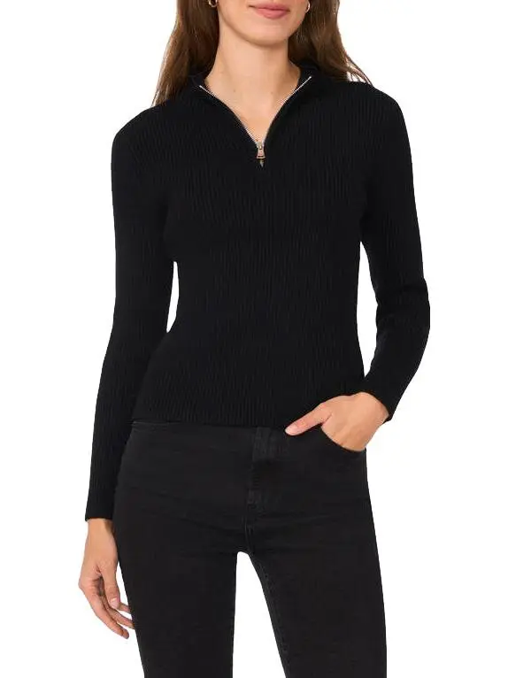Halogen Rib Quarter Zip Sweater - Rich Black