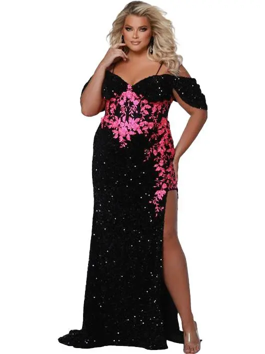 SYDNEY'S CLOSET Fitted Sequin And Lace Mermaid Evening Gown - Pink/black