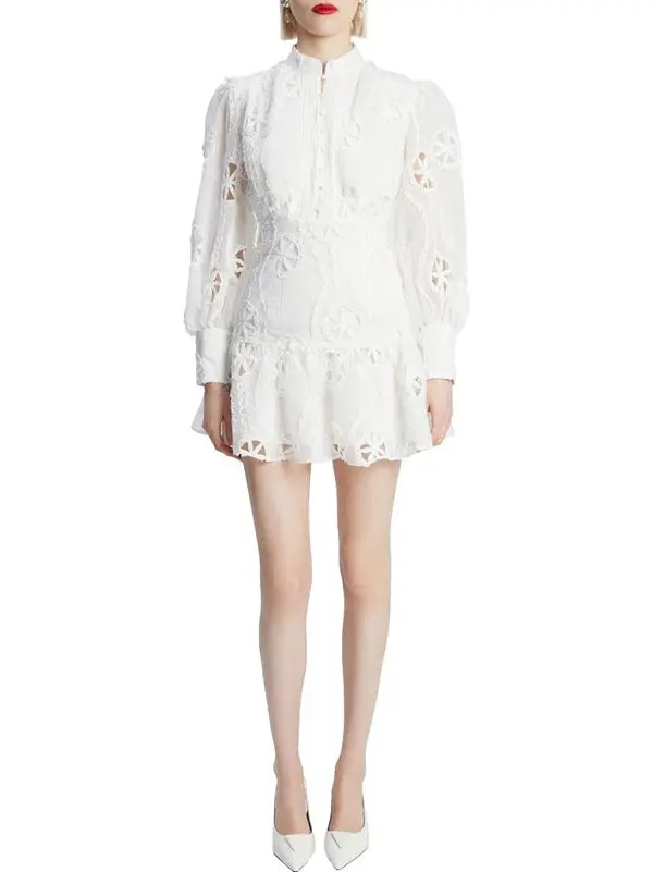 Bardot Remy Long Sleeve Floral Lace Mini Dress - Orchid White