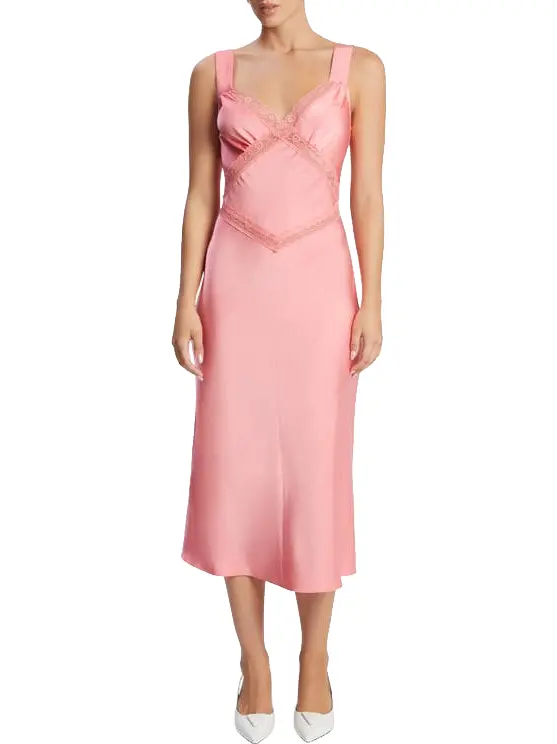 Bardot Emory Lace Trim Cutout Satin Midi Slipdress - Pink