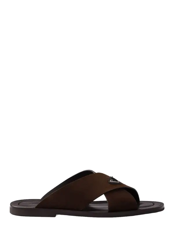 Prada Suede Crisscross Slides - Brown
