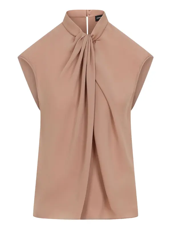 Giorgio Armani Gathered Mock Neck Blouse - Pink