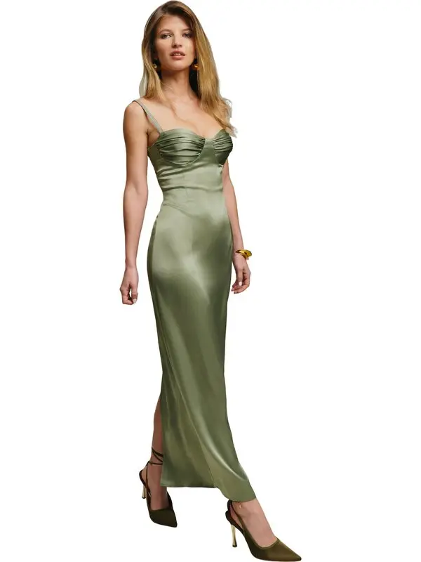 REFORMATION Stormi Satin Dress - Green