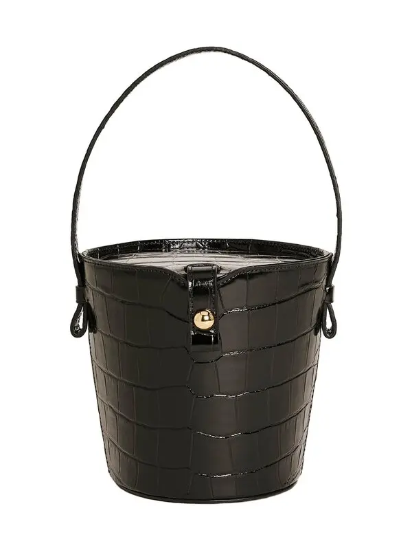 REFORMATION Irina Bucket Bag Croc Emboss Leather - Black