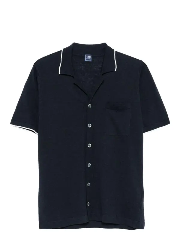 Fedeli Contrasting-trim Shirt - Blue