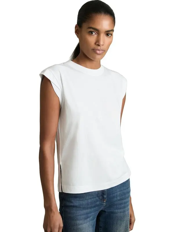 REISS Jade Cotton Cap-sleeve T-shirt - White