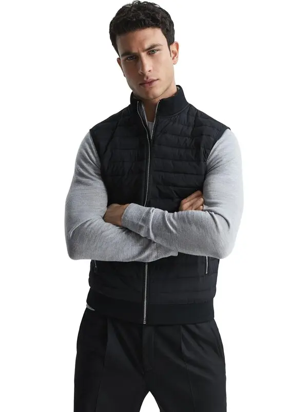 REISS Pluto Hybrid Quilted Gilet - Black