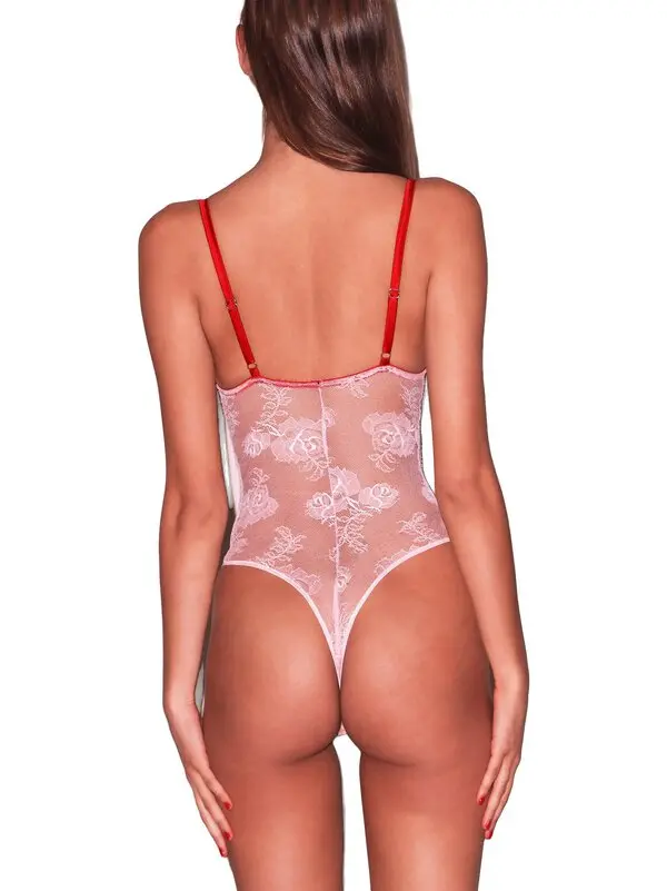 Fleur Du Mal Bouquet Lace Heart Bodysuit - Rouge