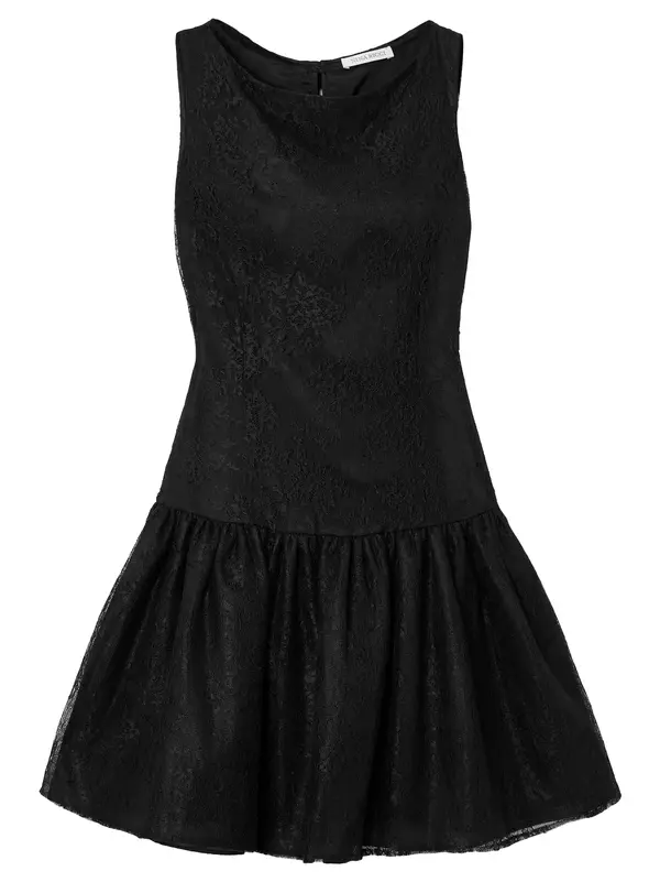 Nina Ricci Velvet-trimmed Bow-detailed Chantilly Lace Mini Dress - Black