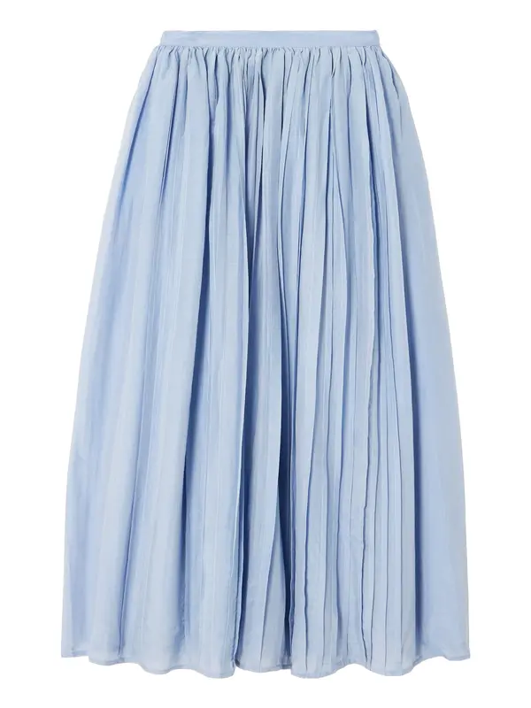 Thierry Colson Pintucked Cotton And Silk-blend Voile Midi Skirt - Blue