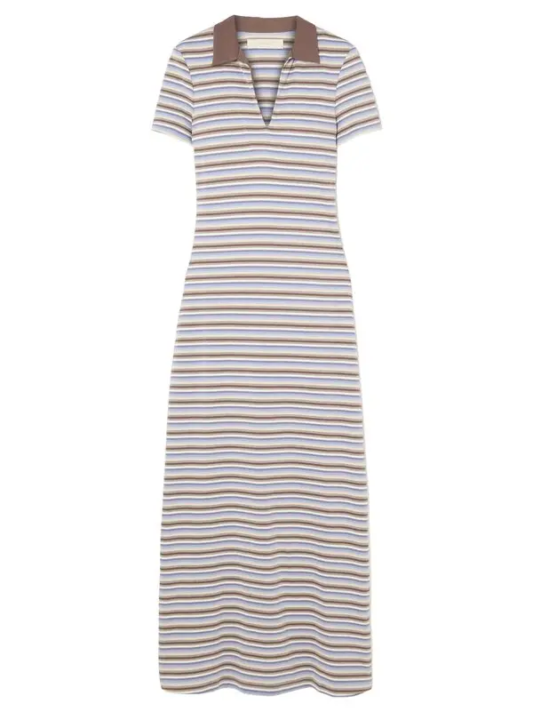 Faithfull The Brand Tiesse Striped Cotton-jersey Midi Dress - Blue