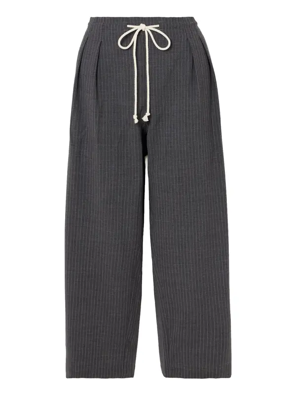 Maria Mcmanus Cosy Pinstriped Pleated Wool-blend Flannel Wide-leg Trousers - Gray