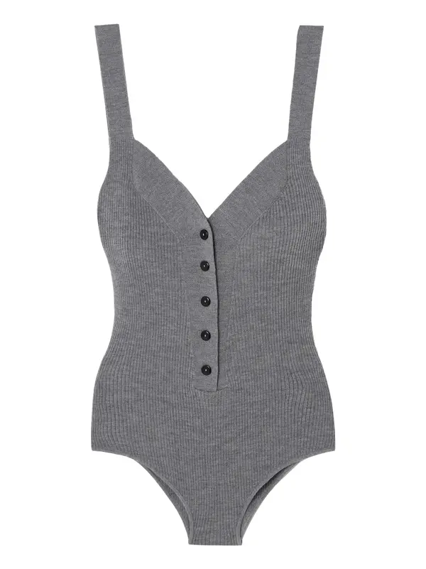 Maria Mcmanus Ribbed Merino Wool Bodysuit - Gray
