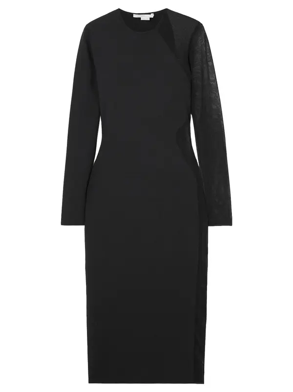 Stella McCartney Miracle Mesh-paneled Ponte Midi Dress - Black