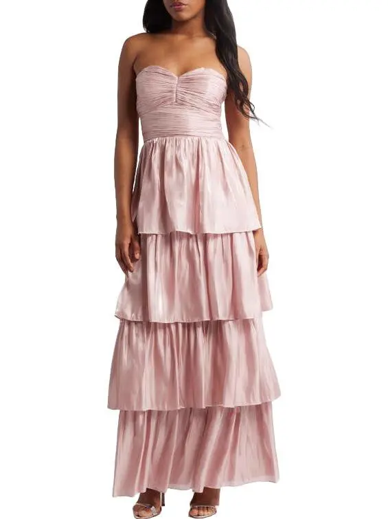 Lulus Bella Strapless Tiered Gown - Mauve