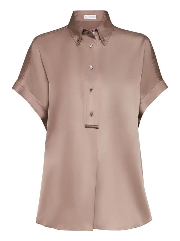 Brunello Cucinelli Monili-embellished Silk Shirt - Neutrals