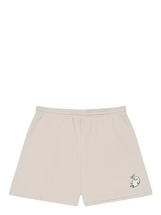 DALIX Fleece Sweatshorts With Ghost Embroidery - Htr Dust
