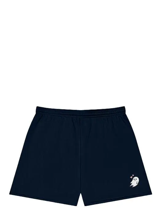 DALIX Fleece Sweatshorts With Ghost Embroidery - Navy Blue