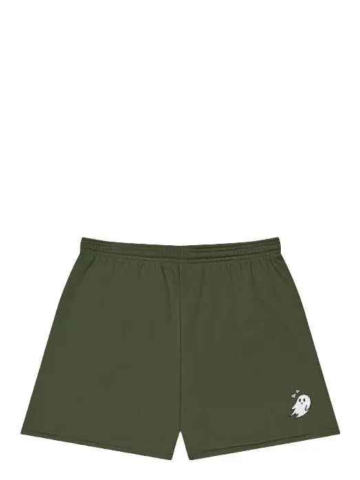 DALIX Fleece Sweatshorts With Ghost Embroidery - Olive