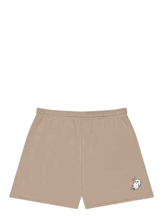 DALIX Fleece Sweatshorts With Ghost Embroidery - Tan