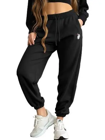 DALIX Heartly Ghost Embroidered Fleece Sweatpants - Black