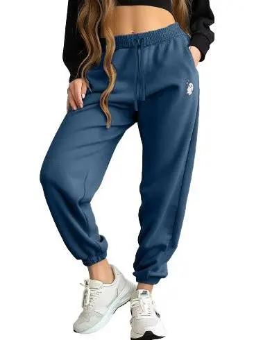 DALIX Heartly Ghost Embroidered Fleece Sweatpants - Blue