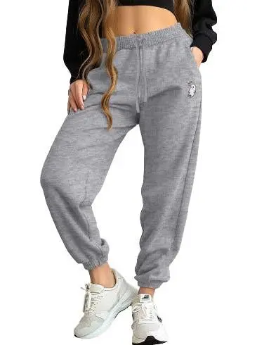 DALIX Heartly Ghost Embroidered Fleece Sweatpants - Htr Gray