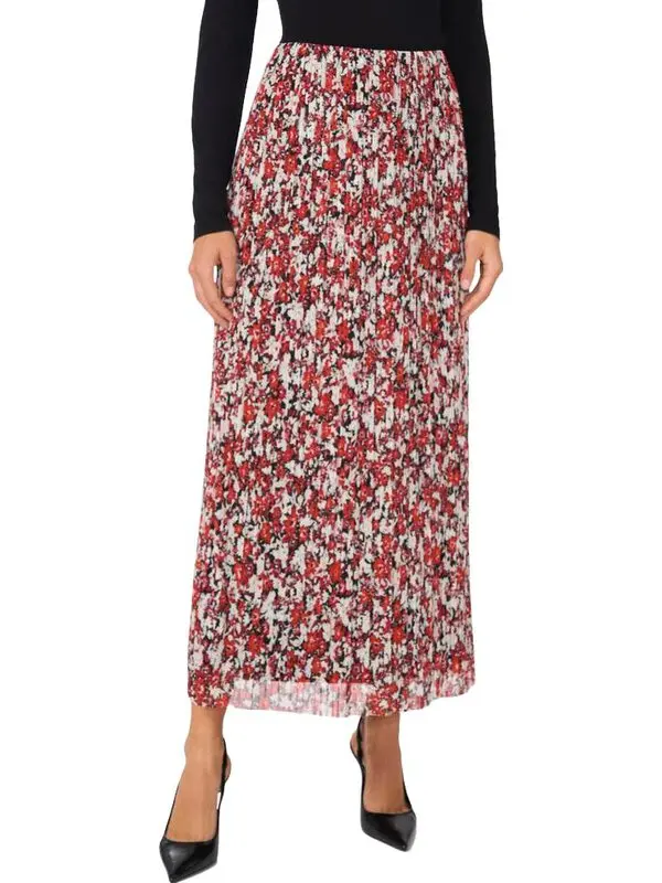 Halogen Floral Pleated Mesh Maxi Skirt - Wild Poppy